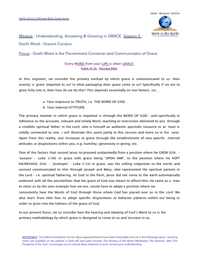 Grace's Conduit Is God's Word | PDF | Logos (Christianity) | Jesus