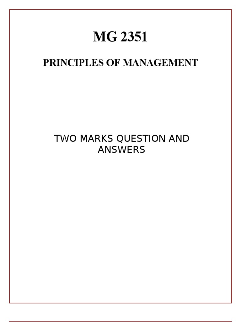 Principles of Management: Two Marks Question and Answers | PDF ...