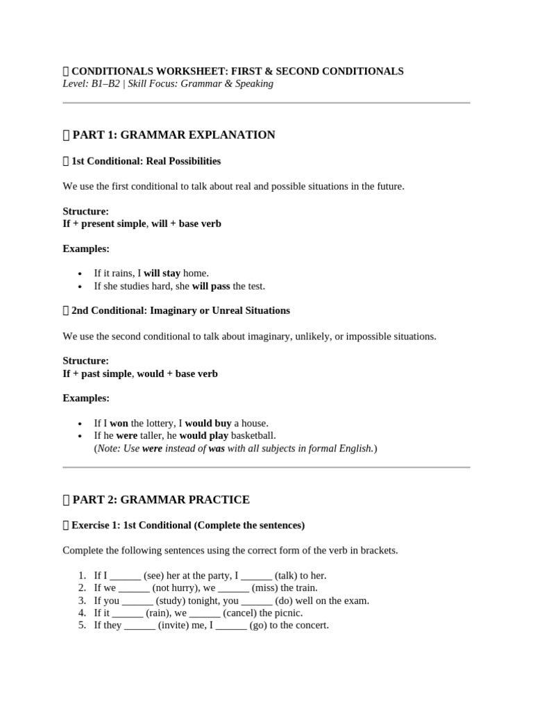? Conditionals Worksheet | PDF
