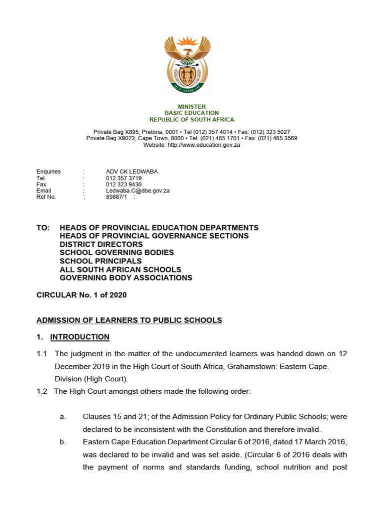 Circular 1-2020 (Undocumented Learners - EC High Court Judgment ...