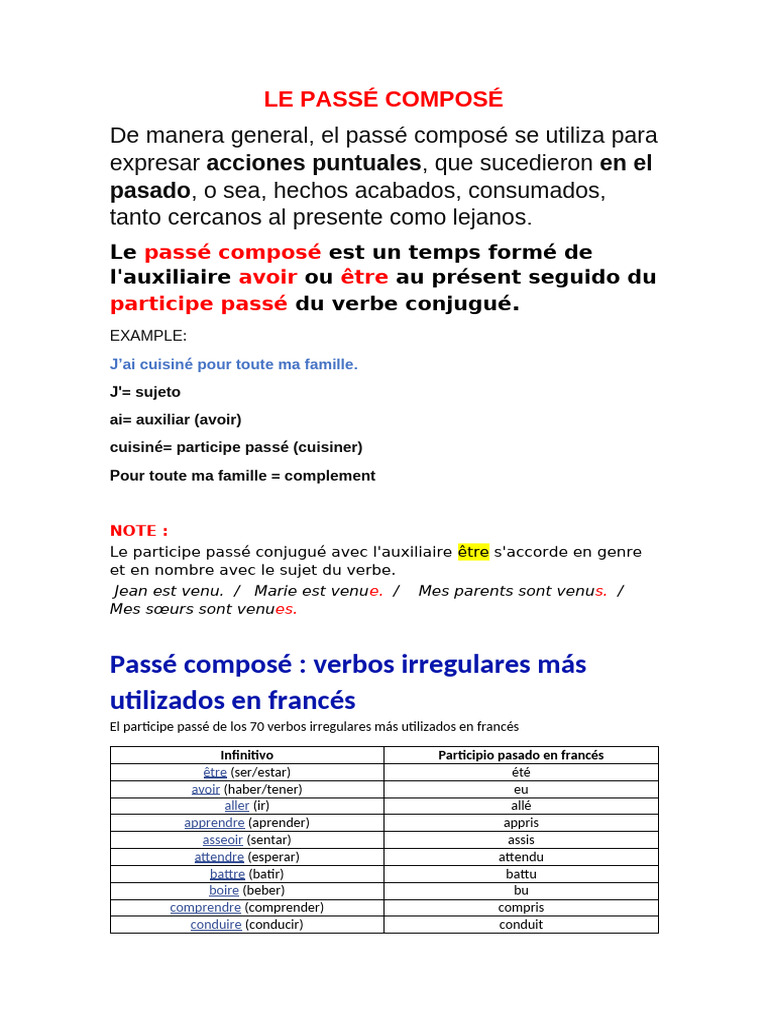 9.1 Le Passé Composé (Imprimir) | PDF | Linguistique | Unités sémantiques