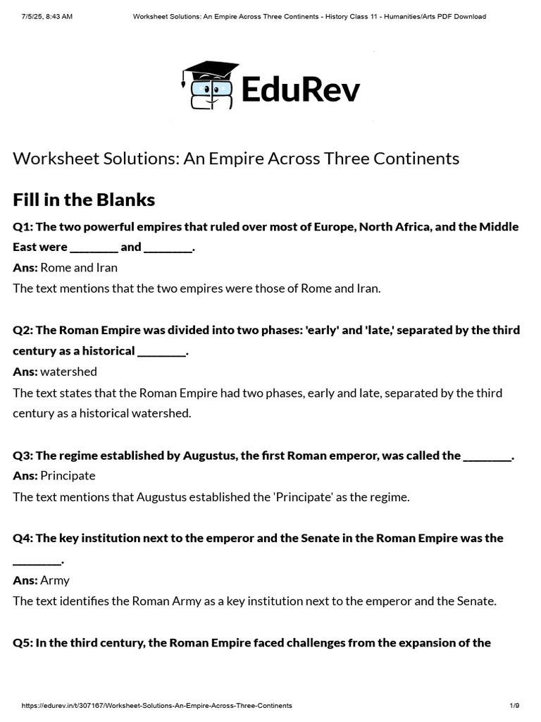 Worksheet Solutions An Empire Across Three Continents History Class