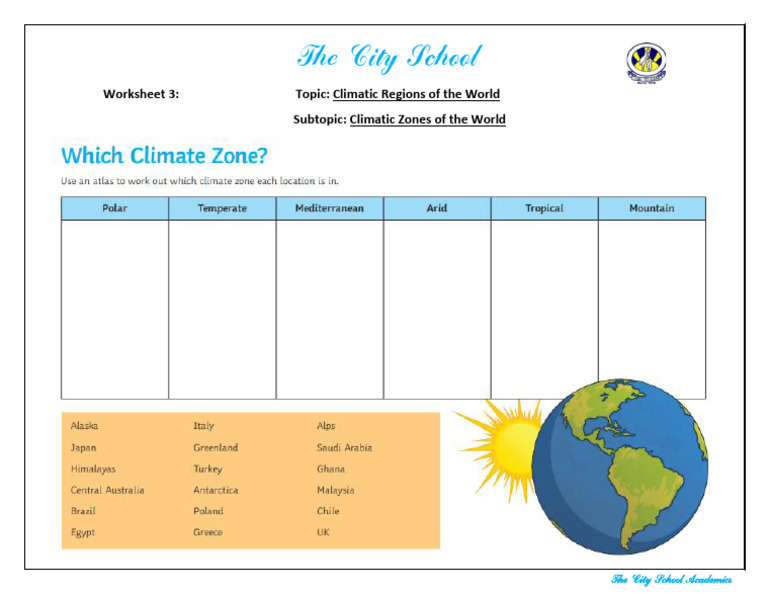 Worksheet 3-Climatic Zones of The World | PDF