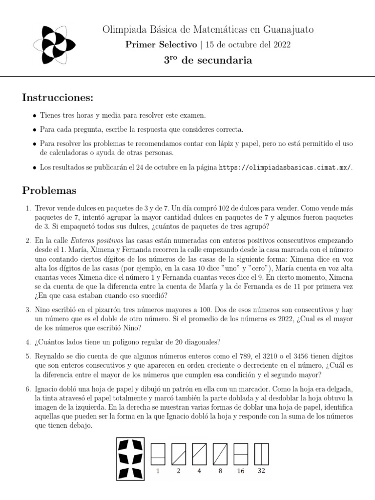 3 de Secundaria: Olimpiada B Asica de Matem Aticas en Guanajuato | PDF ...