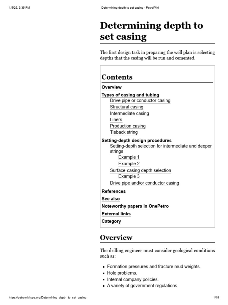 Determining Depth To Set Casing - PetroWiki | PDF | Casing (Borehole ...