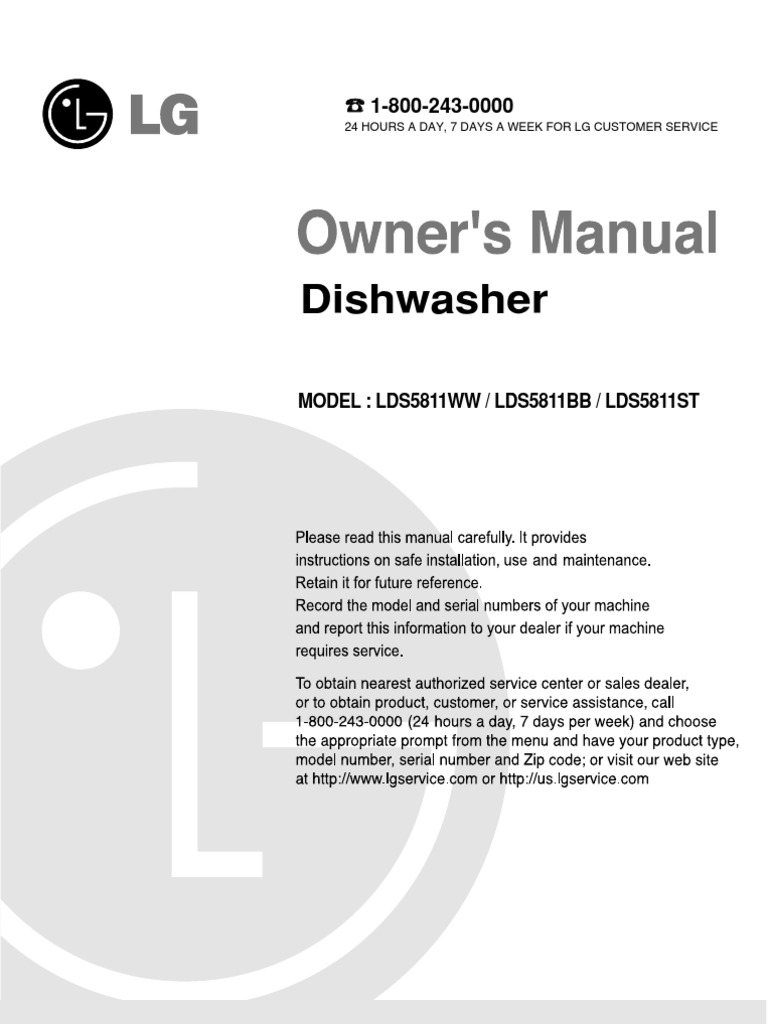 LG Dishwasher User Manual | PDF | Dishwasher | Ac Power Plugs And Sockets