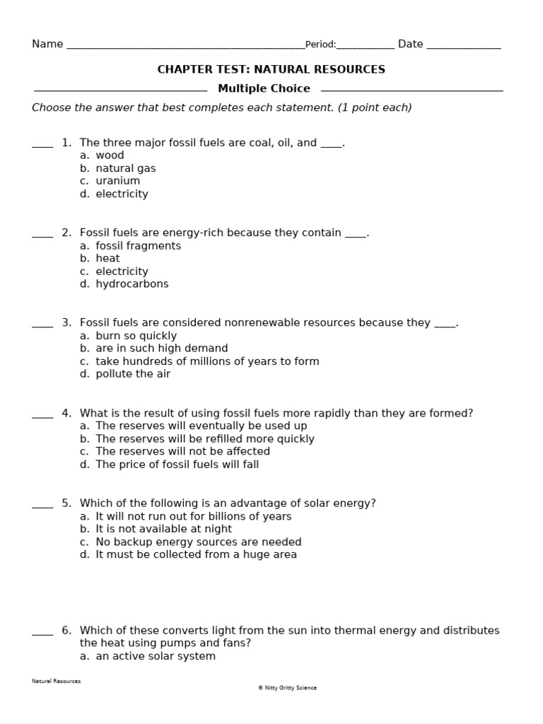 Editable Test - Natural Resources | PDF | Fuels | Energy Development