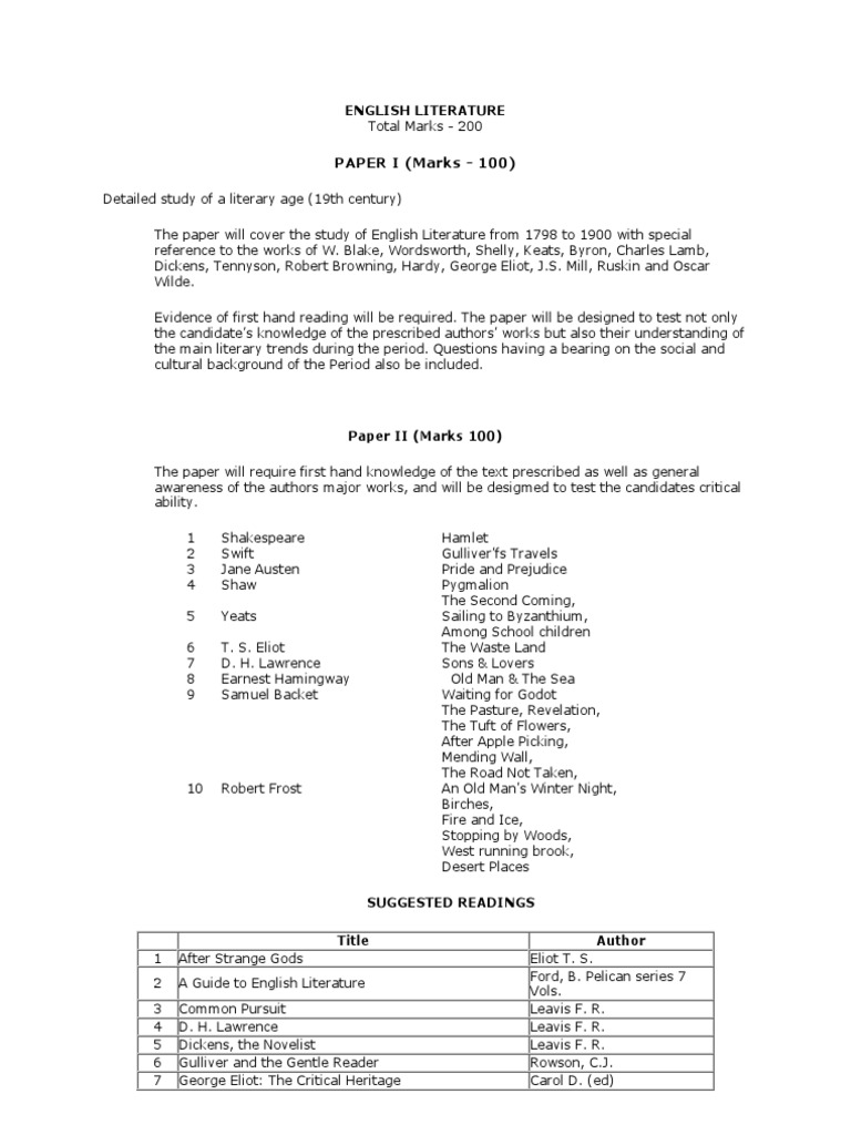 English Literature - CSS Syllabus | Download Free PDF | English ...