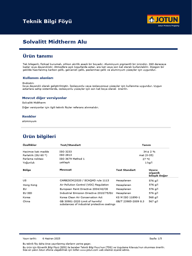 Solvalitt Midtherm Alu TDS TR | PDF