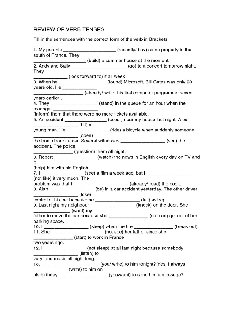 Review of Verb Tenses | PDF