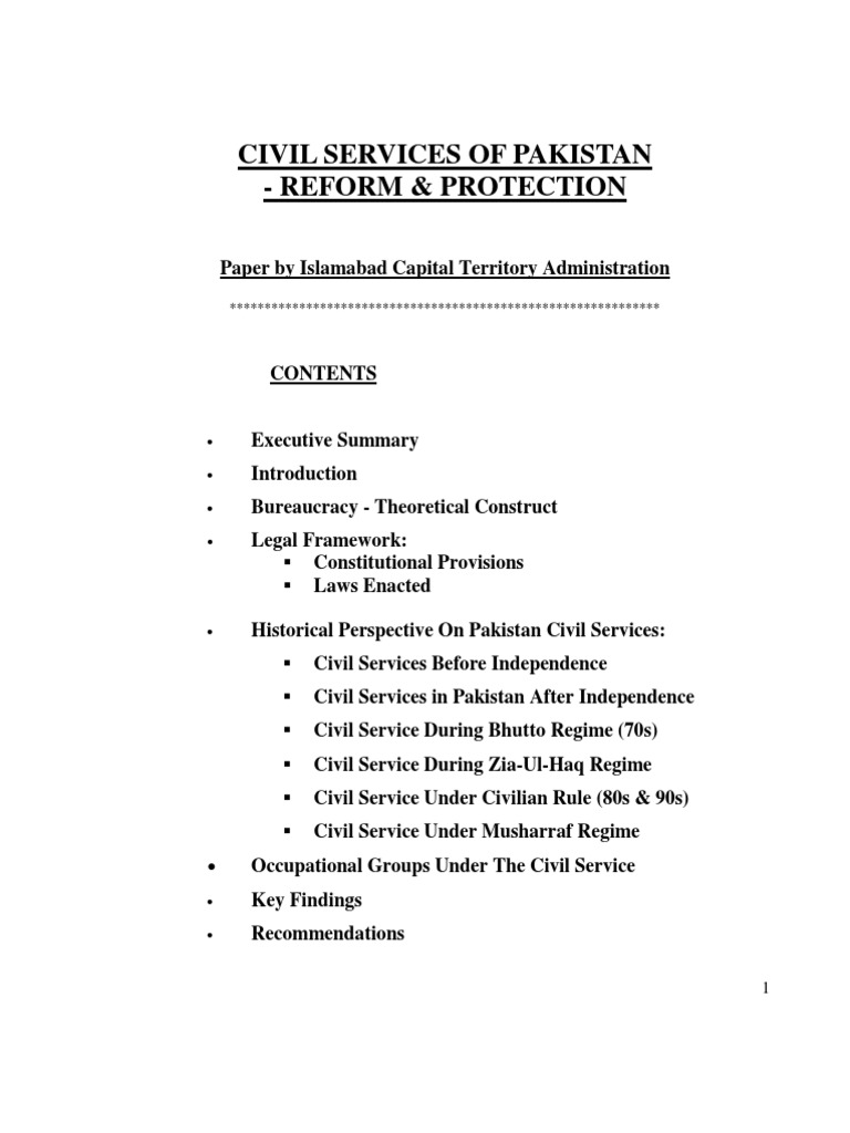 Civil Service of Pakistan - Protection & Reform | PDF | Parliament Of ...