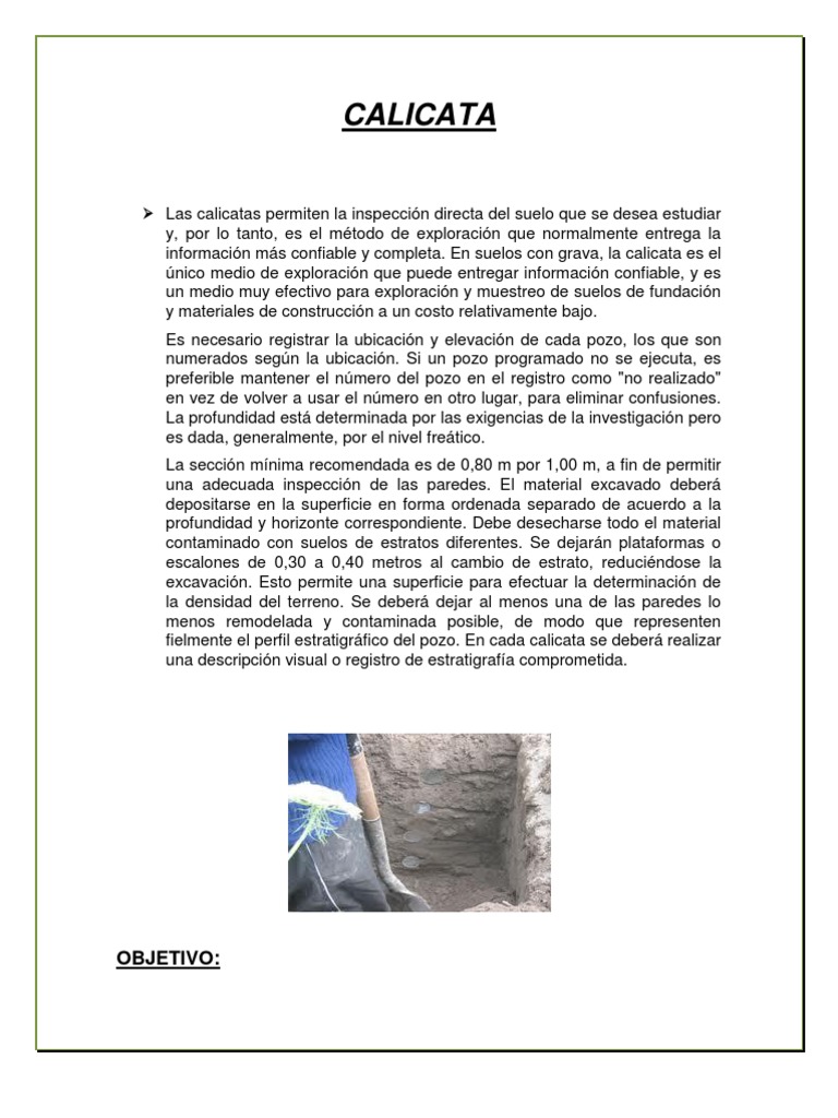 Calicatas: Inspección y Muestreo de Suelos | PDF | Geografía Física ...