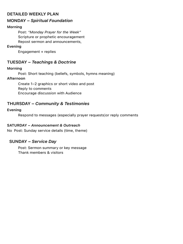 Detailed Weekly Plan | PDF