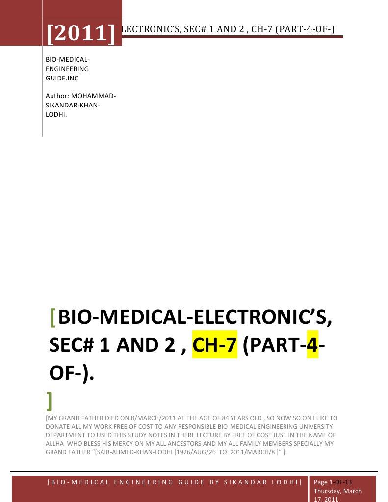 Biomedical Electronics Guide Part 4 | PDF