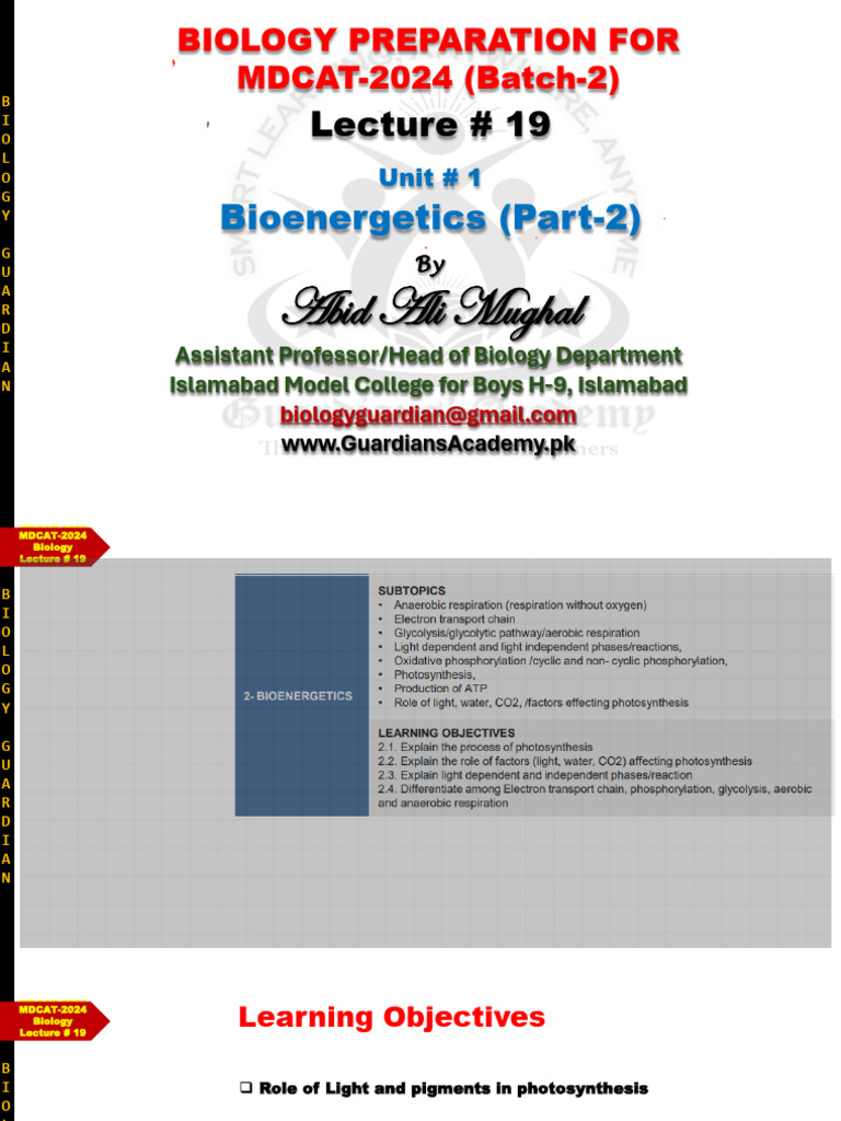 Lecture 19 Biology MDCAT 2024 (Batch-2) Bioenergetics (Part-2) | PDF