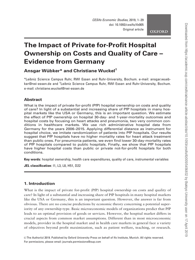 The Impact of Private for-Profit Hospital Ownership on Costs and ...
