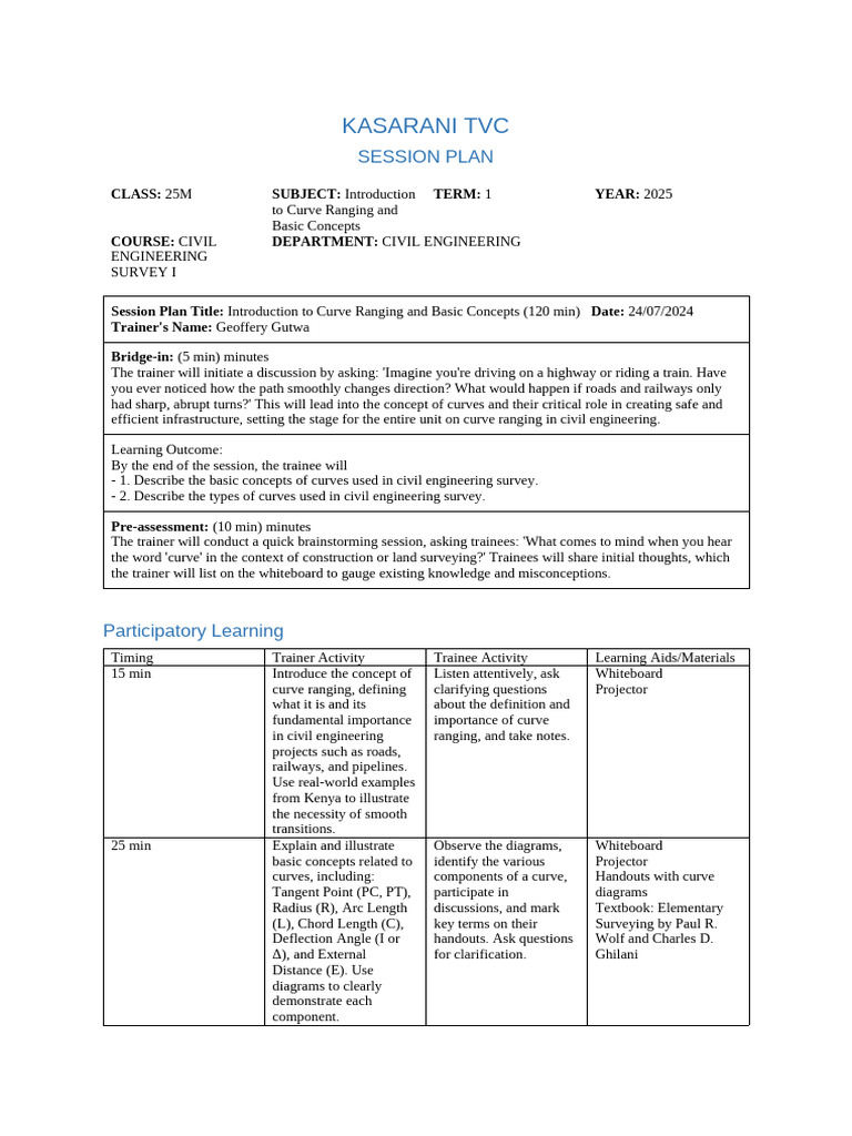 Introduction To Curve Ranging and Basic Concepts Session Plan | PDF ...
