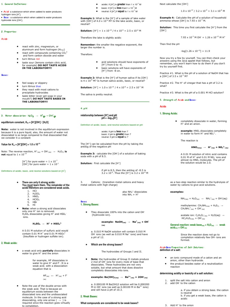 Note - Acid and Base | PDF | Acid | Hydroxide