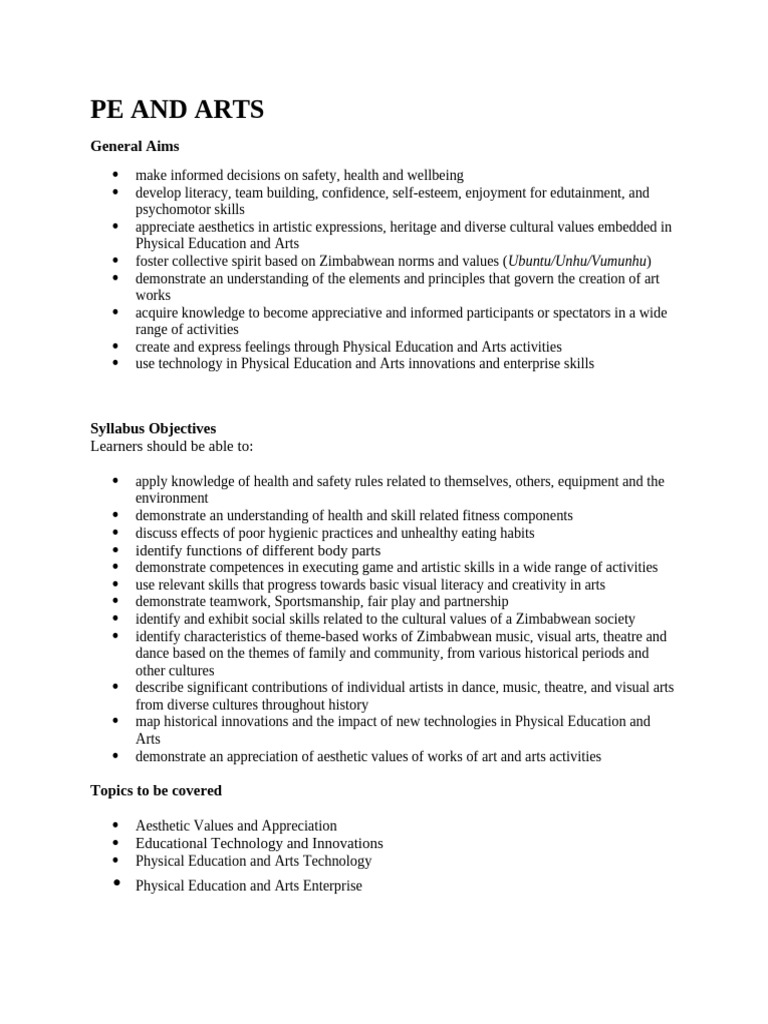PE and ARTS Lessons Plans | PDF | Aesthetics | Composition (Visual Arts)