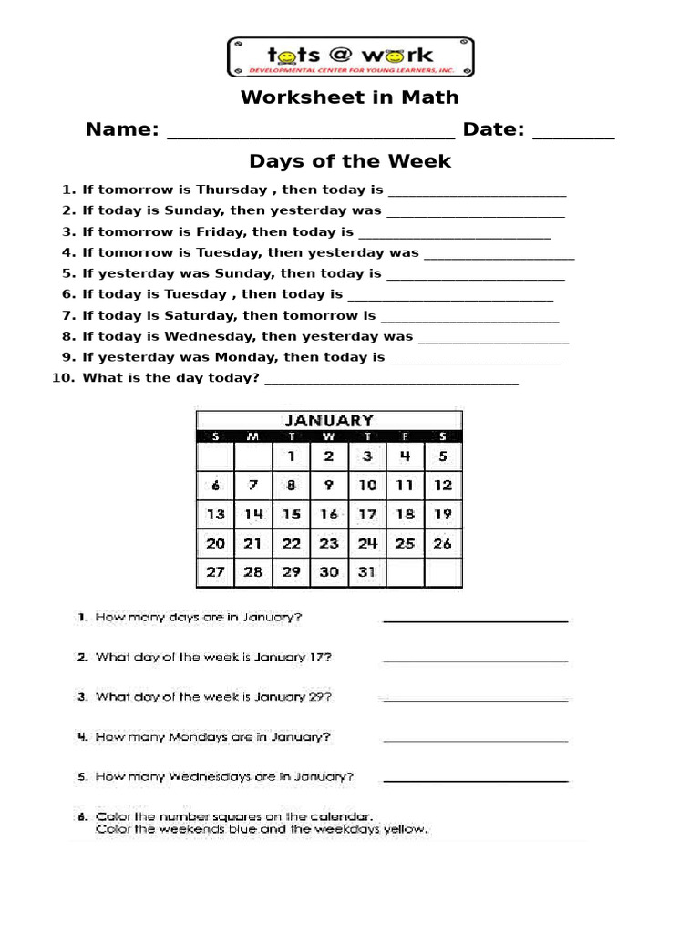 Worksheet in Math Calendar | PDF