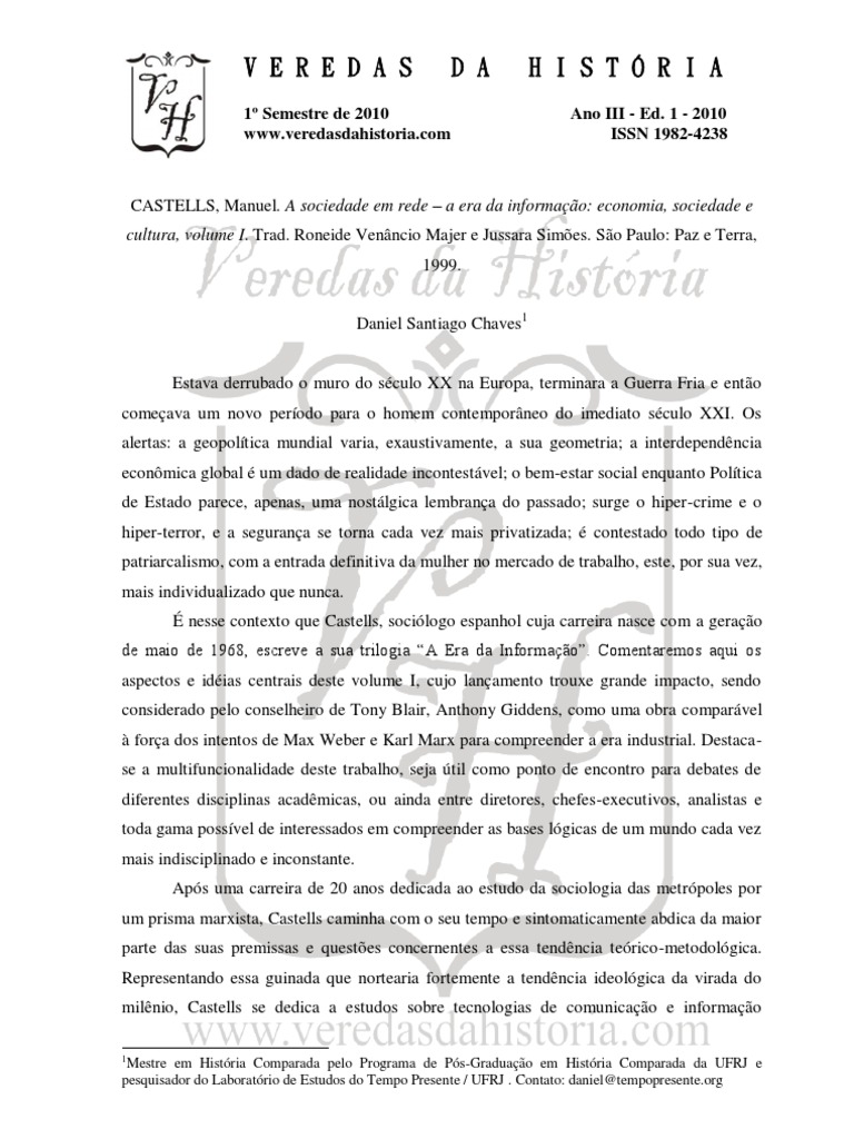 CASTELLS, Manuel. A Sociedade em Rede | PDF | Sociologia | Globalização