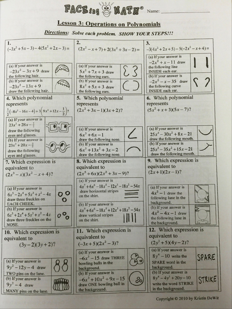 FACEing Math ALG 2 Lesson 3 - Operations On Polynomials | PDF