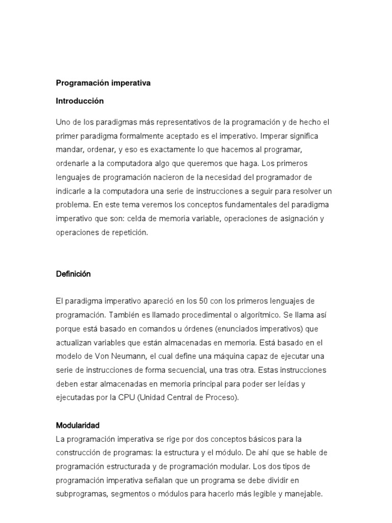 Programación imperativa | PDF | Programación de computadoras | Programa de computadora