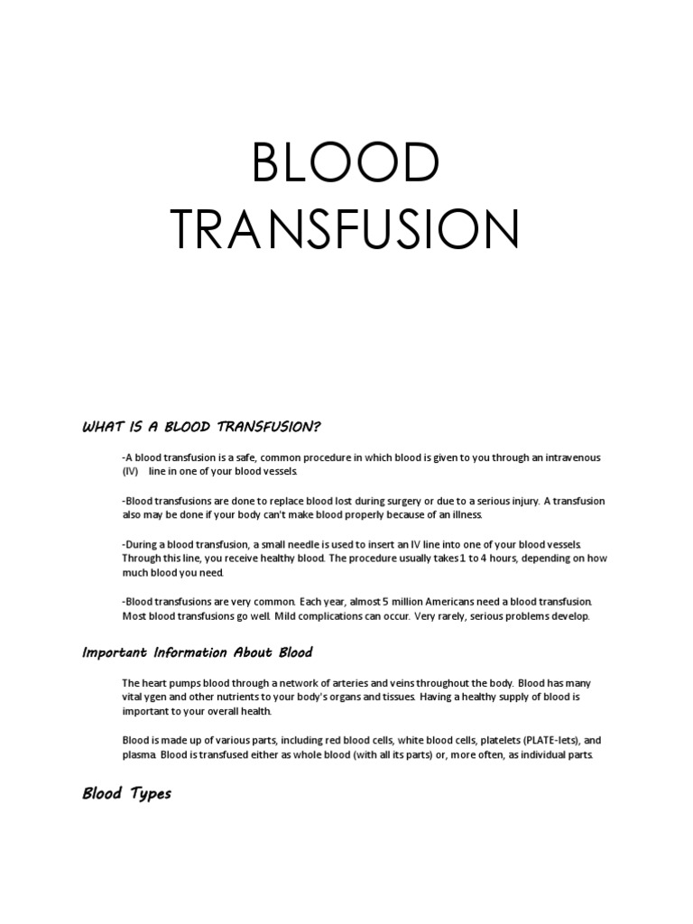Blood Transfusion Overview and Safety | PDF | Science & Mathematics ...