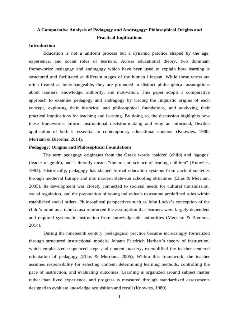 Pedagogy and Andragogy | PDF | Pedagogy | Cognition