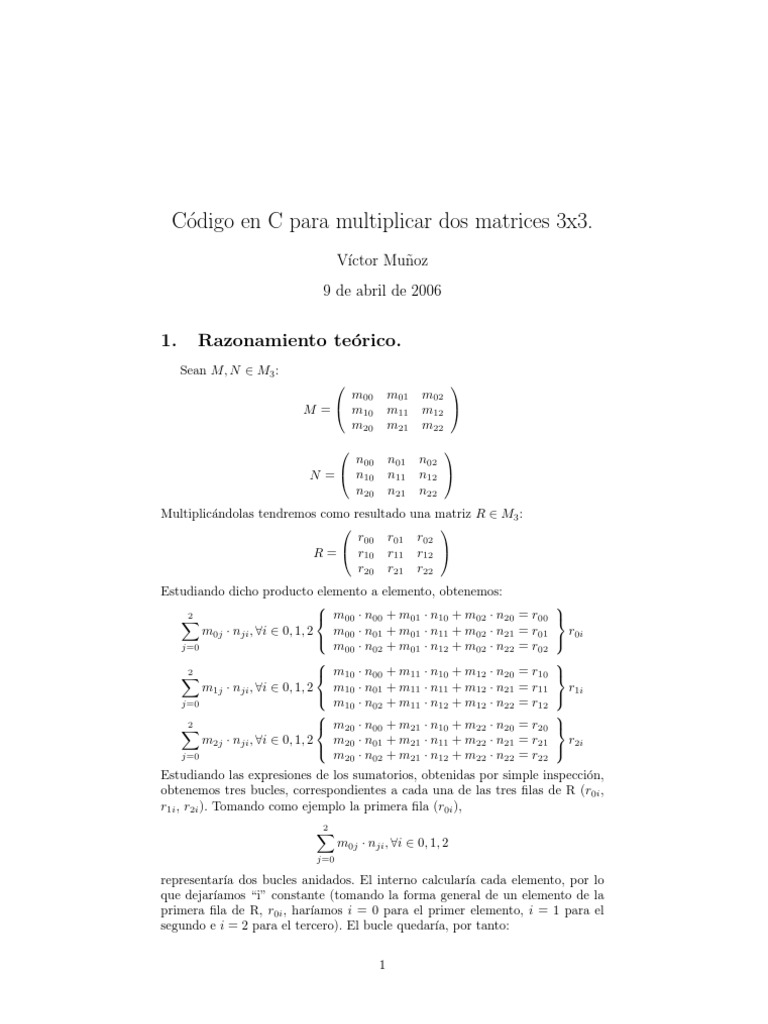 Multiplicación de Una Matriz en C | PDF