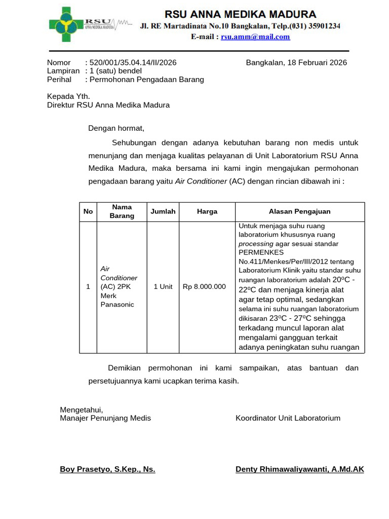 Permohonan Pengadaan Barang Laboratorium Feb 2026 | PDF