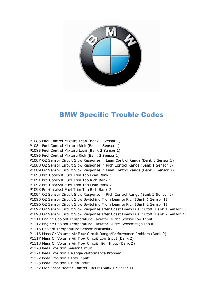 BMW Specific Trouble Codes | PDF | Vacuum Tube | Switch