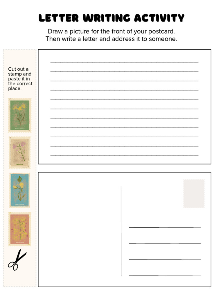 Literacy Postcard Letter Writing Worksheet in Colorful Simple Style | PDF