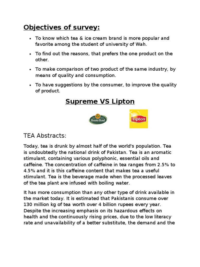 Marketing Survey On Supreme Vs Lipton | PDF | Tea | Caffeine