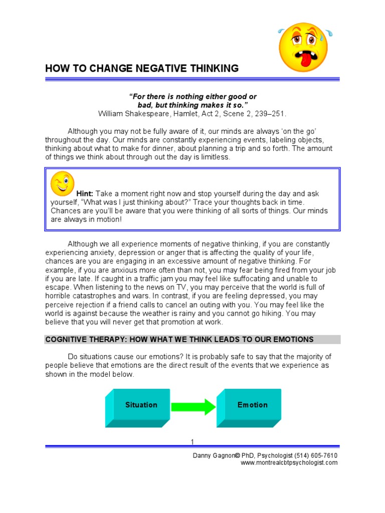Change Your Negative Thinking | PDF | Thought | Emotions