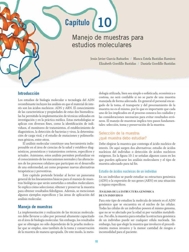 Capítulo 10 Manejo de muestras para estudios moleculares. | PDF | Adn ...