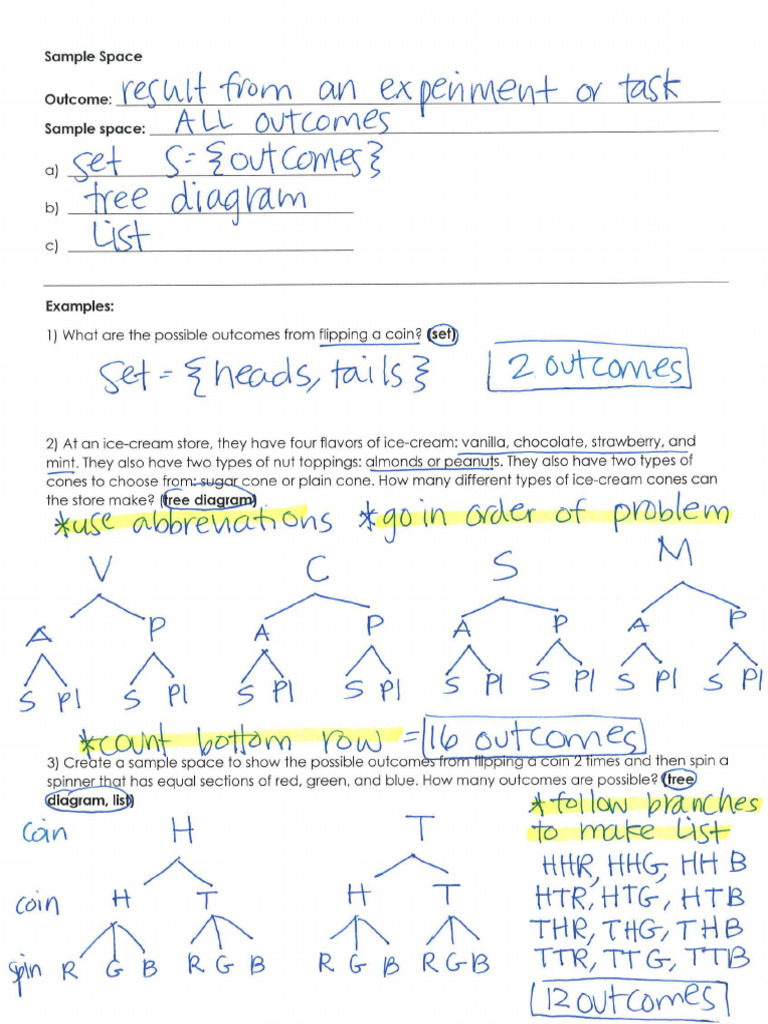 Sample Space Notes KEY | PDF