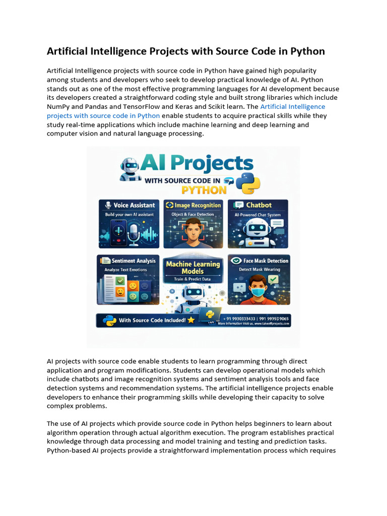 Artificial Intelligence Projects With Source Code in Python | PDF