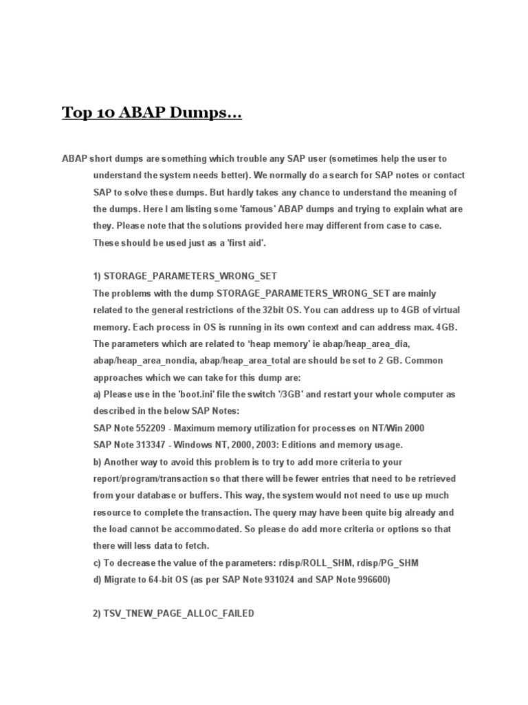 Top 10 ABAP Dumps | PDF | 64 Bit Computing | Kernel (Operating System)