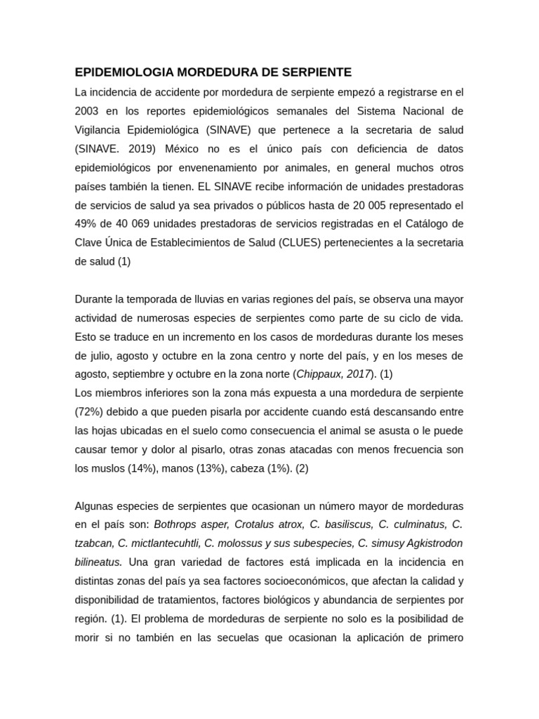 Epidemiologia Mordedura de Serpiente | PDF