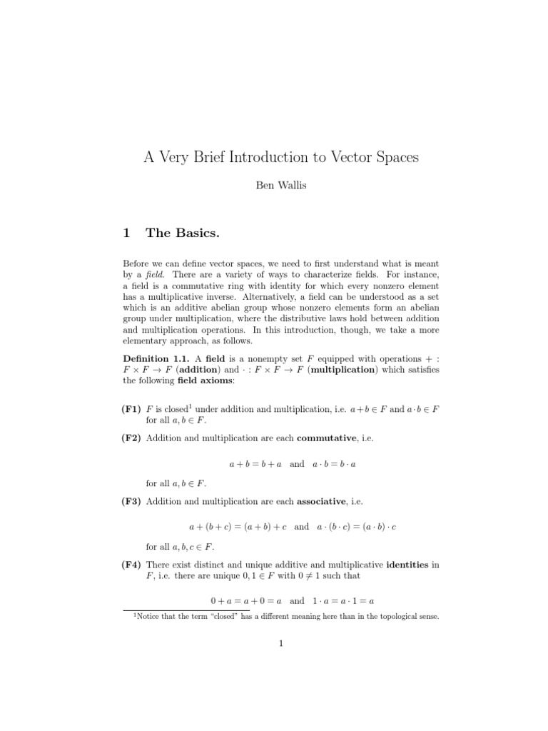 Vector Spaces Crash Course | PDF | Basis (Linear Algebra) | Linear Subspace