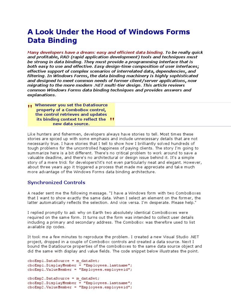 A Look Under The Hood of Windows Forms Data Binding | PDF | Method (Computer Programming ...