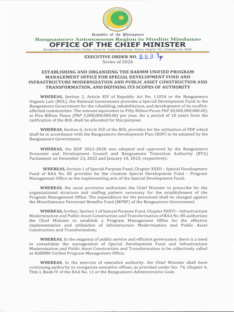 Executive Order No. 0001 S. 2026 | PDF