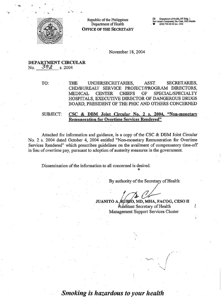 CSC-DBM Overtime Guidelines 2004 | PDF | Science & Mathematics