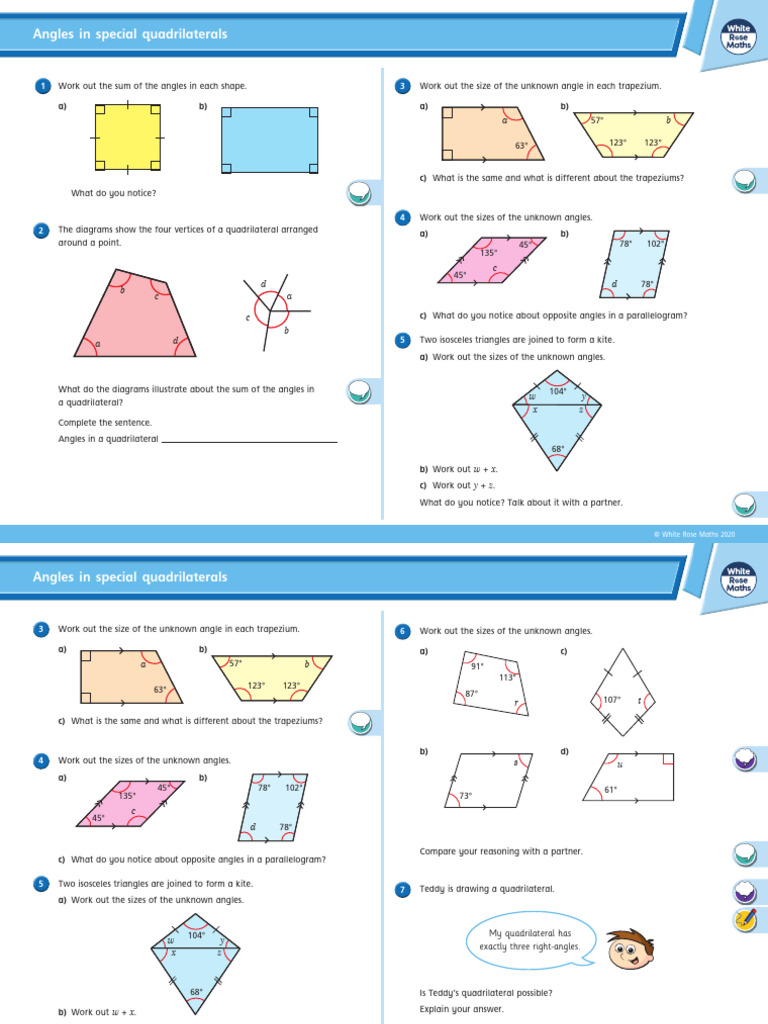 Lesson 5 Angles in Special Quadrilaterals Worksheet | PDF | Triangle ...