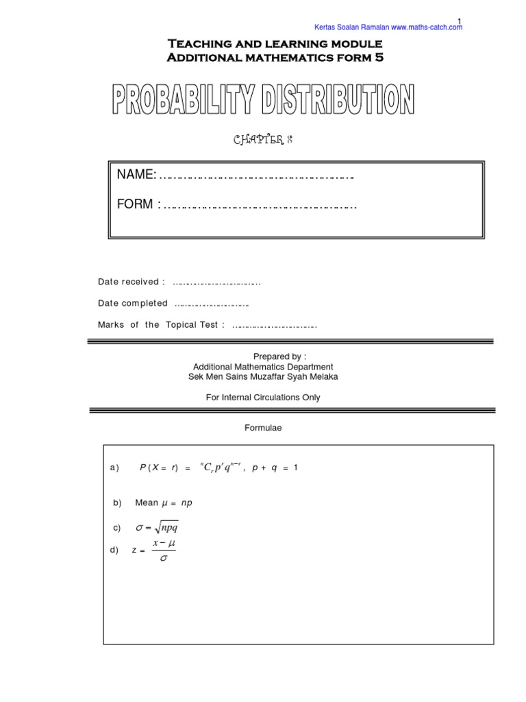 Kertas Soalan Ramalan Binomial dan Normal Distribution | PDF ...