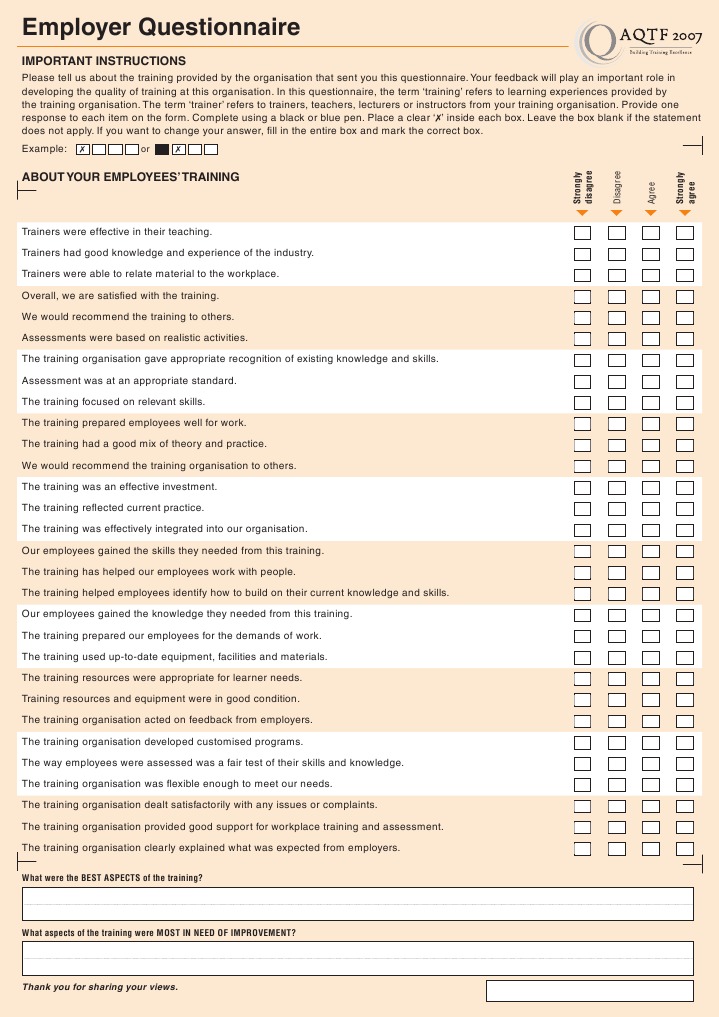 AQTF EmployerQuestionnaireEQ 004 | PDF | Educational Assessment ...