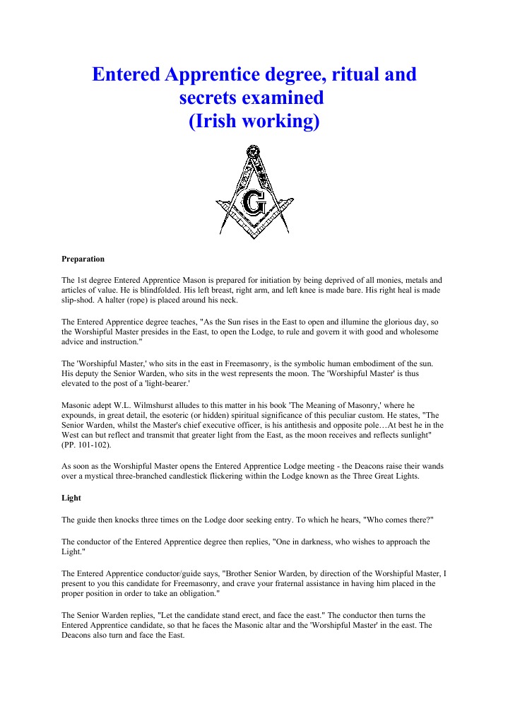 Irish Freemason initiation ritual secrets examined | PDF | Freemasonry ...
