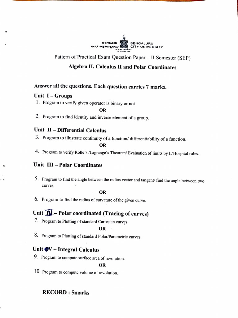 II Sem Pattern Practical Question Paper | PDF