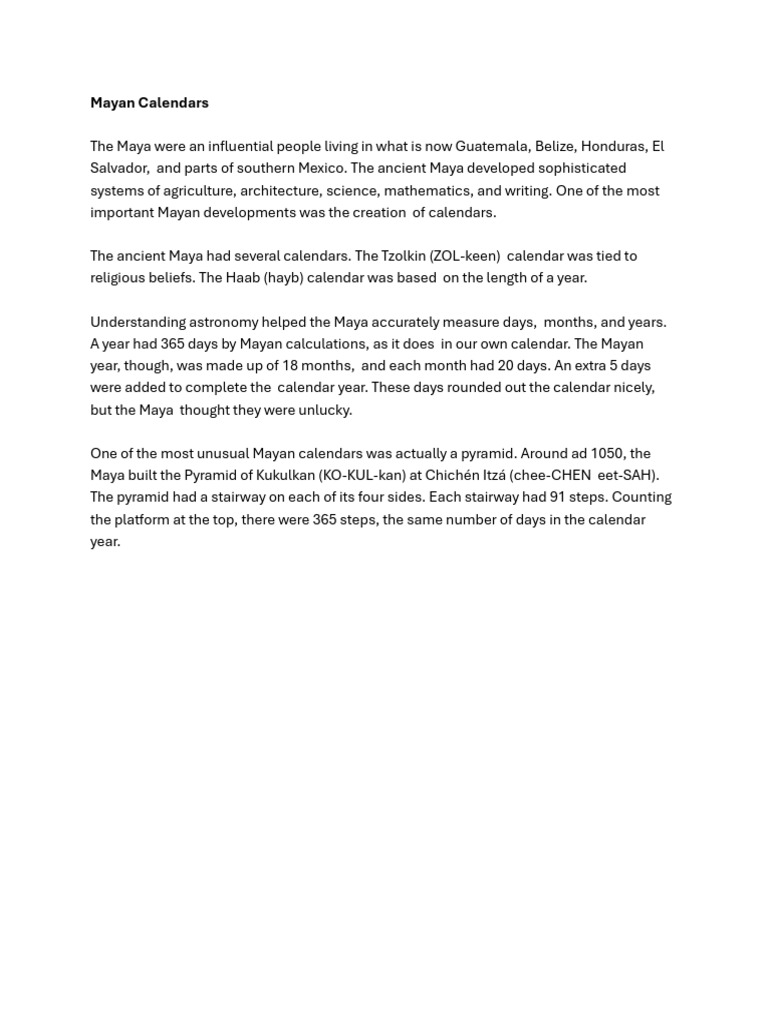 Reading Comprehension - Mayan Calendars | PDF | Maya Civilization ...